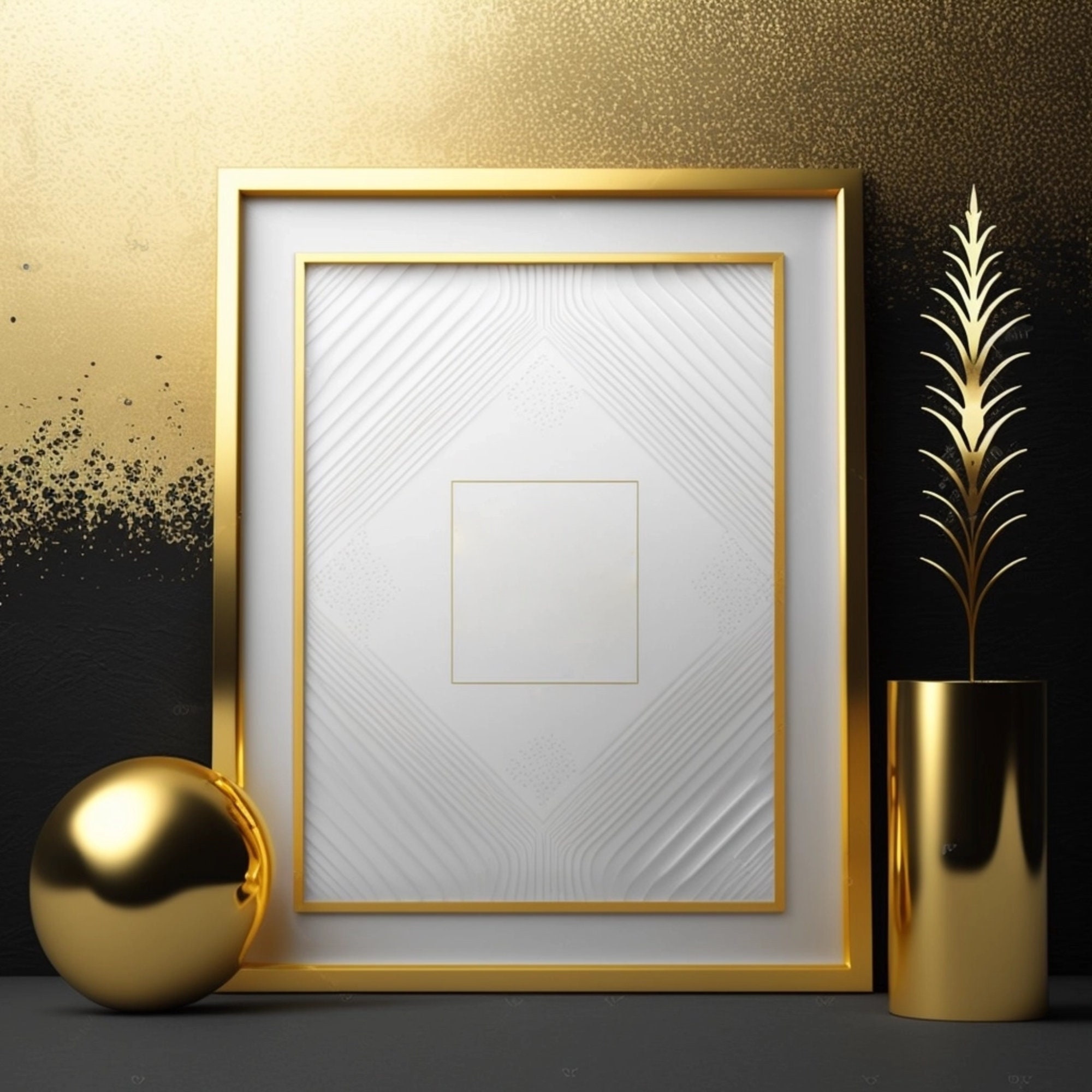 Frame Mockup, Standing Gold Frame Mockup, Gold on Black Background ...