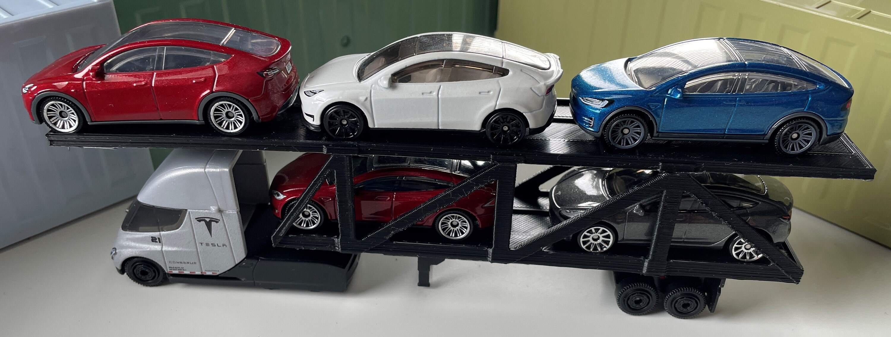 Custom Matchbox Convoys Tesla Semi WITH 3D Printed 5 Car Transport-car ...