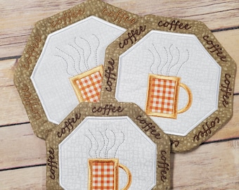 Coffee Mug Rug in the Hoop Machine Embroidery Design - Etsy