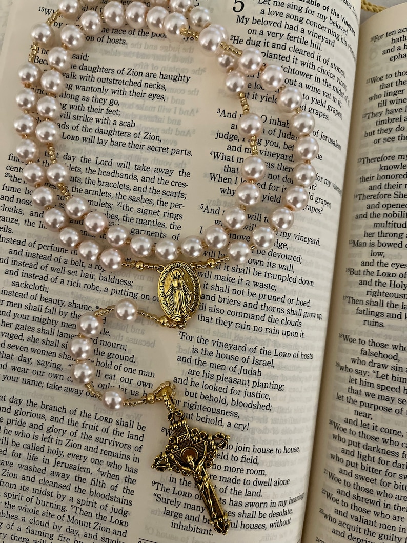 Handmade Pearl Rosary: Catholic Wedding, Baptism, Communion Gift ...