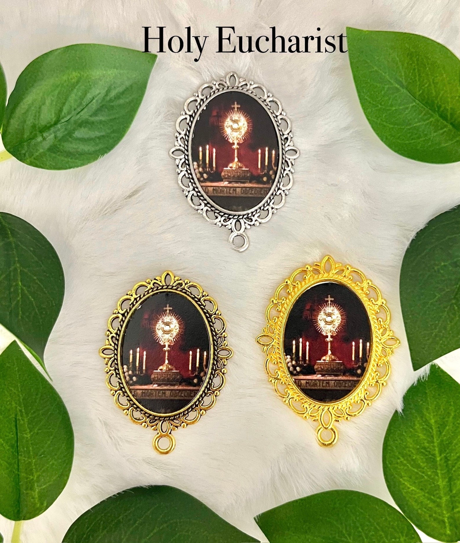 Holy Eucharist Rosary Centerpiece: Bright Gold, Antique Gold, or Silver ...