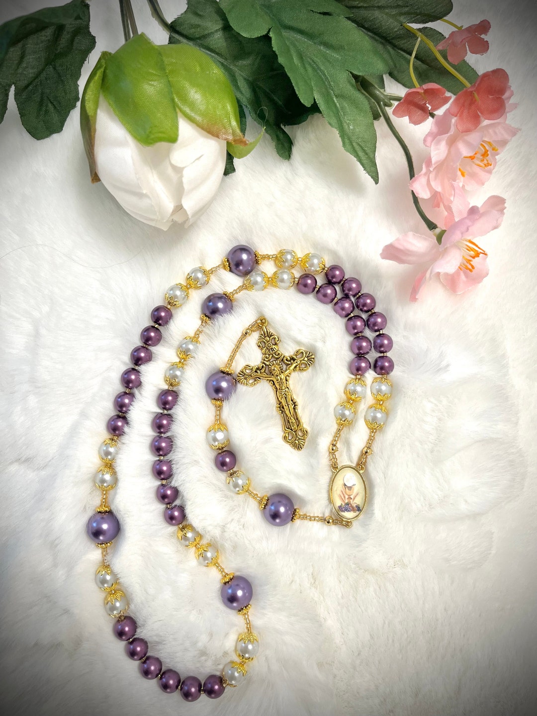 Custom Rosary Mary Eucharist Rosary Personalized Handmade Pearls Luxury ...