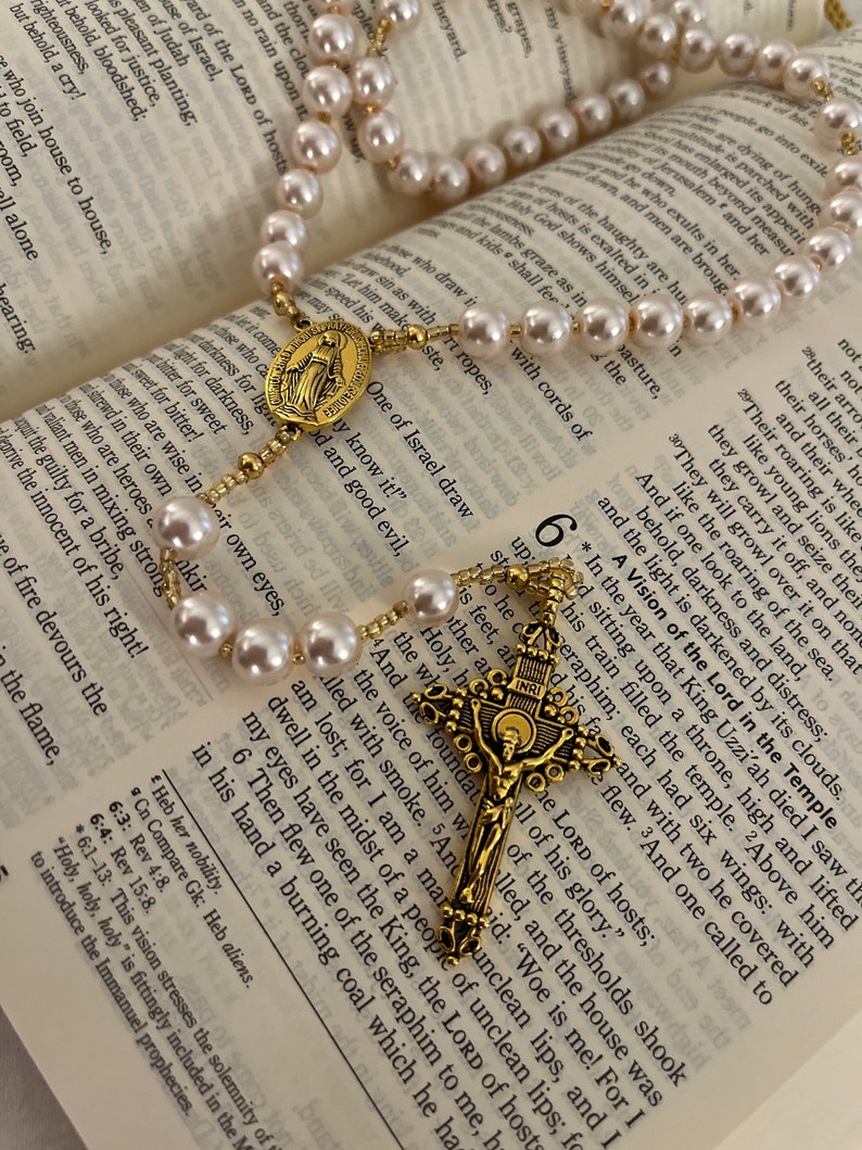 Handmade Pearl Rosary: Catholic Wedding, Baptism, Communion Gift ...