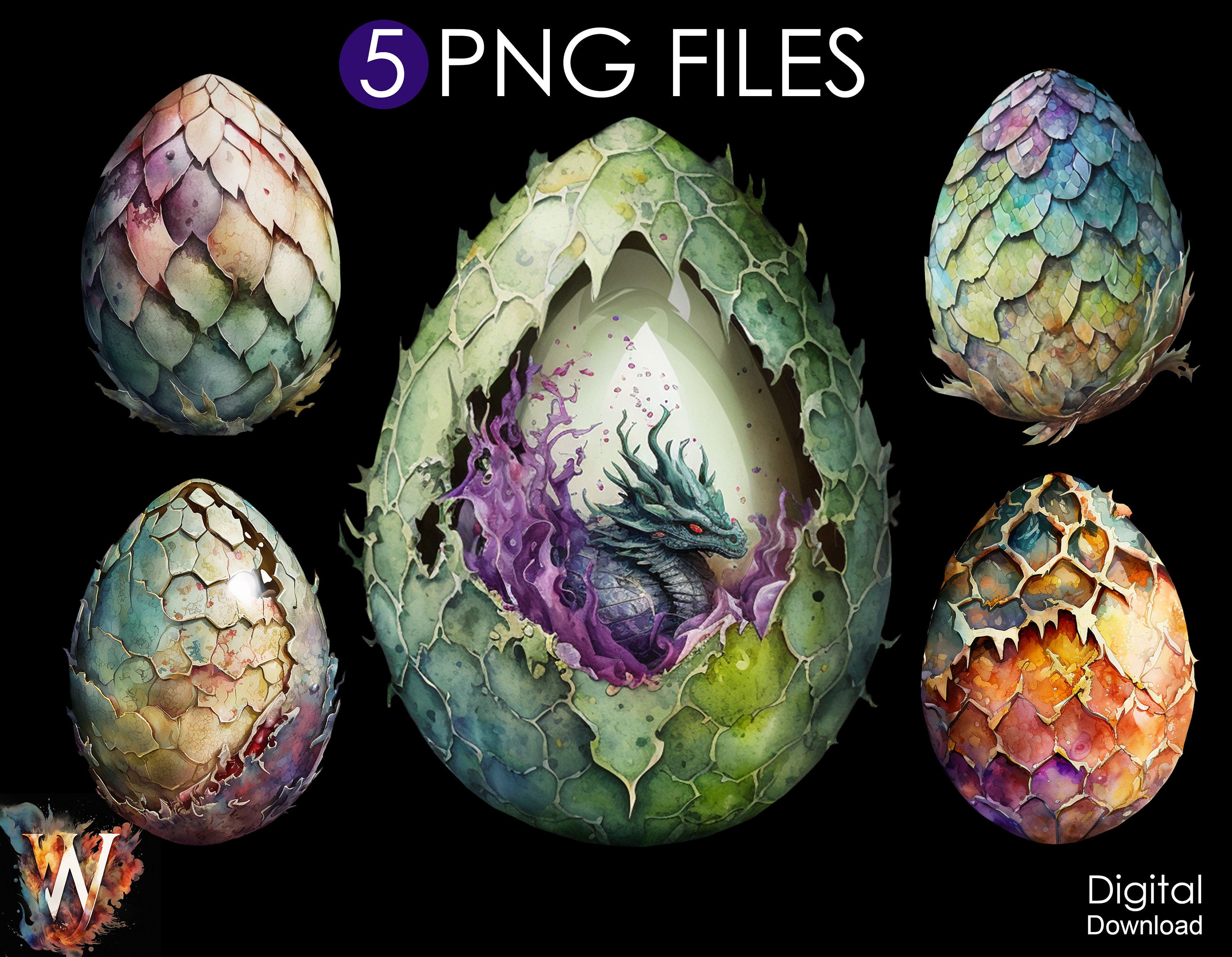 Dragon Egg PNG Easter Eggs PNG Bundle Watercolor Eggs Png Magic Eggs ...
