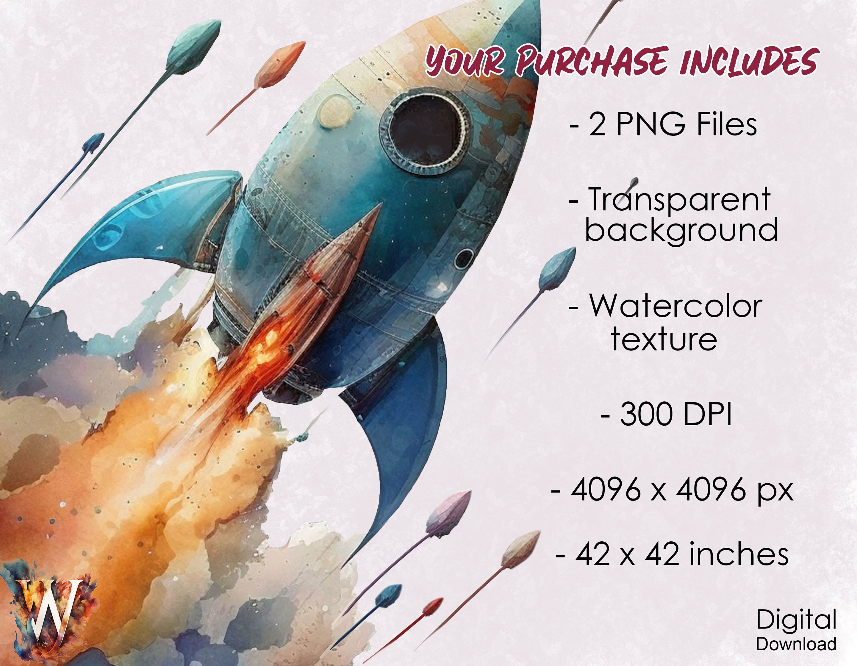 Rocket PNG, Watercolor Space X, Flying Rocket Watercolor Space Rocket ...