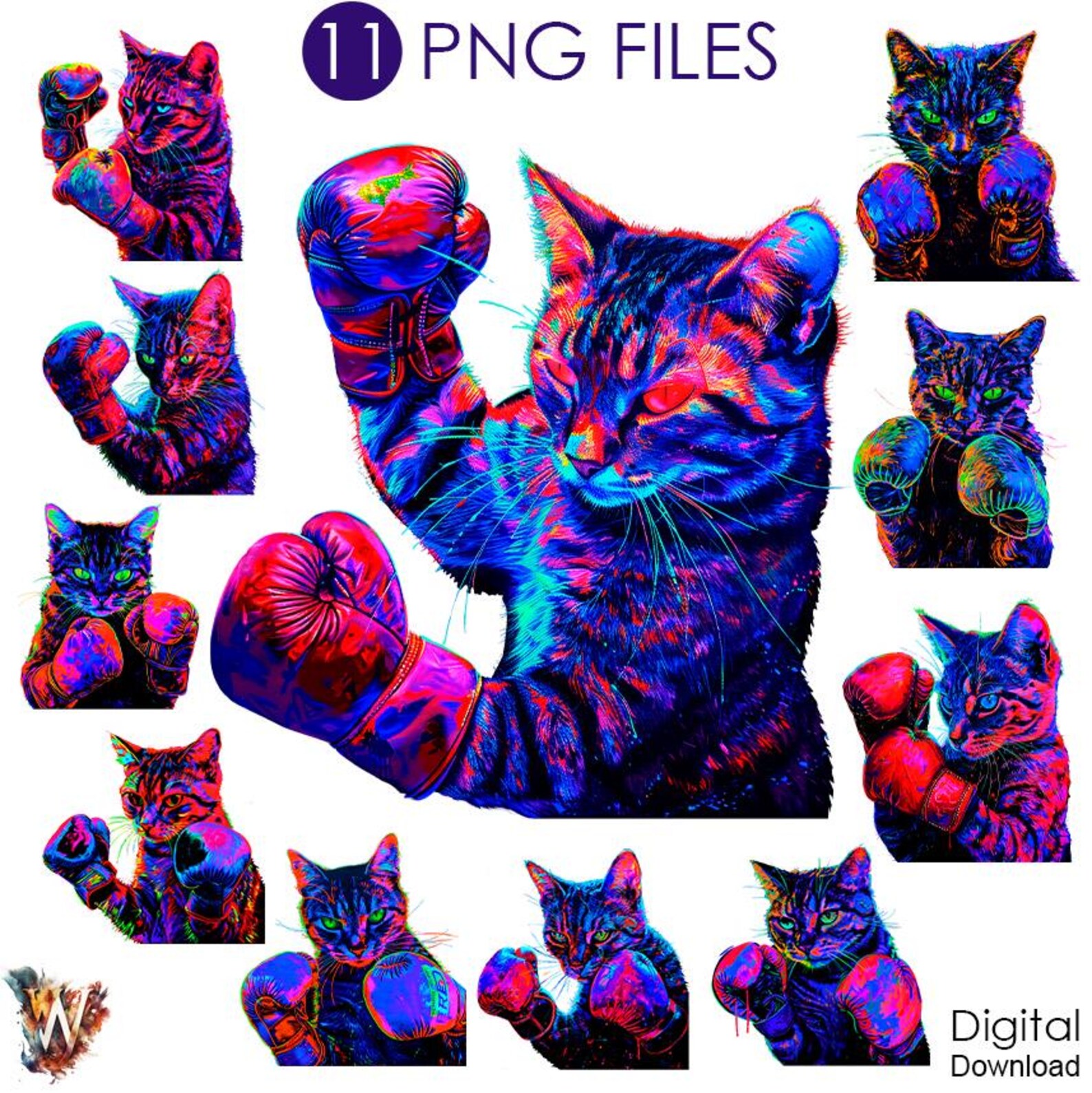 Boxer Cats PNG, Boxing Cat Clipart, Cat Watercolor Clipart, Cute Cat ...