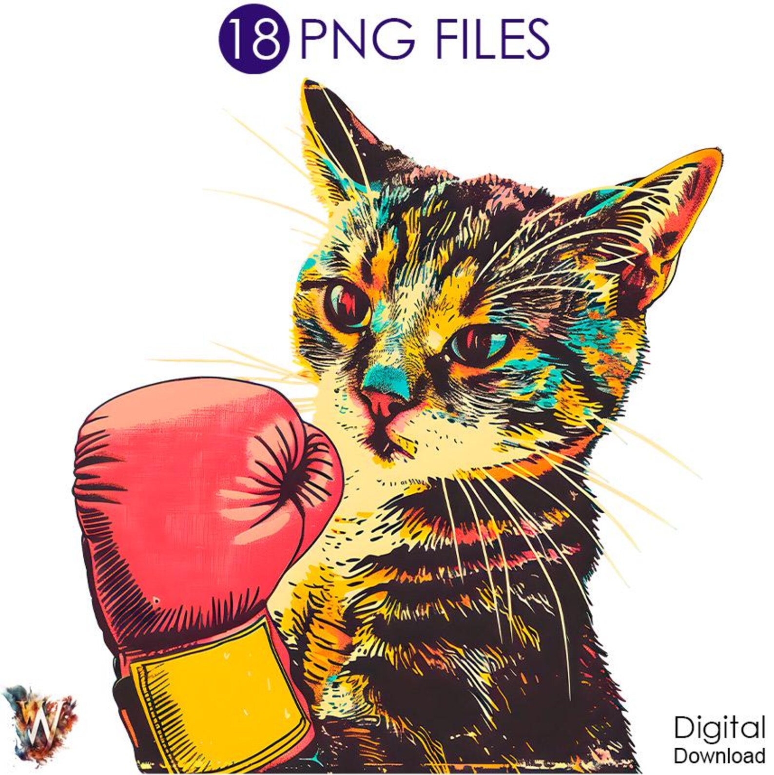Boxing Cat Clipart, Boxer Cats PNG, Cat Watercolor Clipart, Cute Cat ...