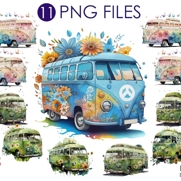 Hippie Van Clipart - Etsy