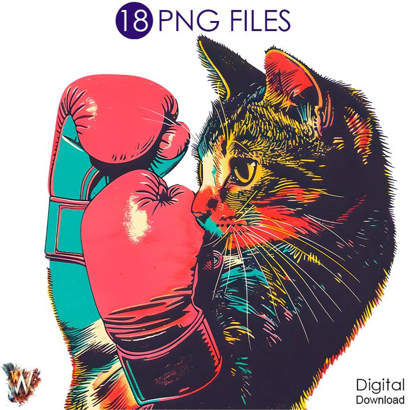 Boxing Cat Clipart, Boxer Cats PNG, Cat Watercolor Clipart, Cute Cat ...