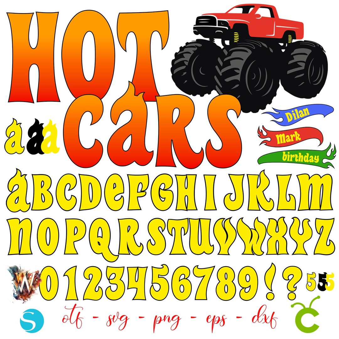 Cars Letters SVG Cricut, Cars Font Otf, Monster Trucks SVG ...