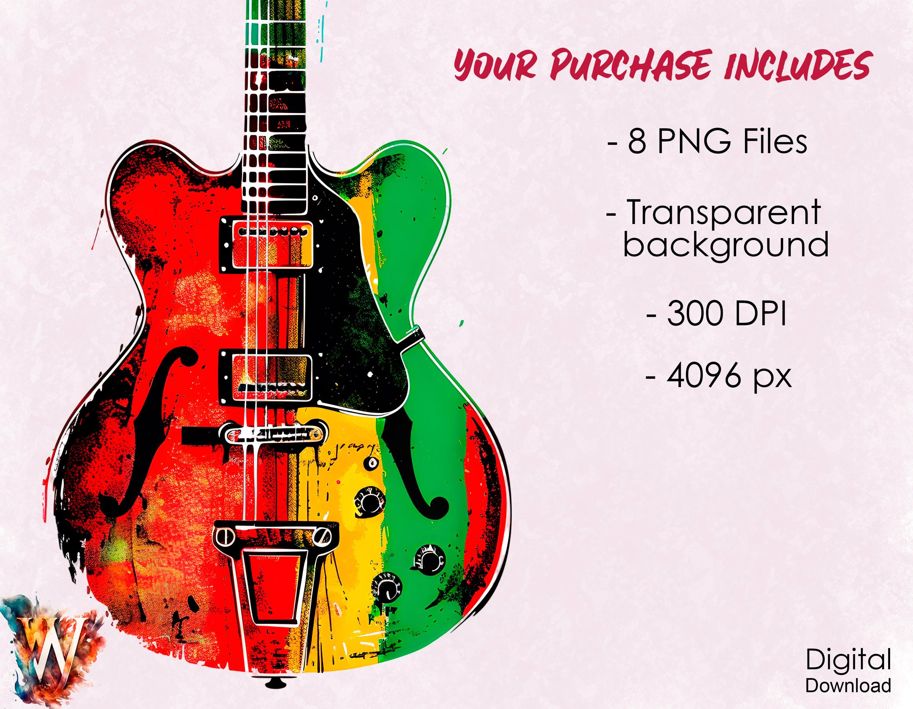 Guitar Clipart, Rasta Guitar Png, Rastafarian Guitar, Hippie Guitar ...