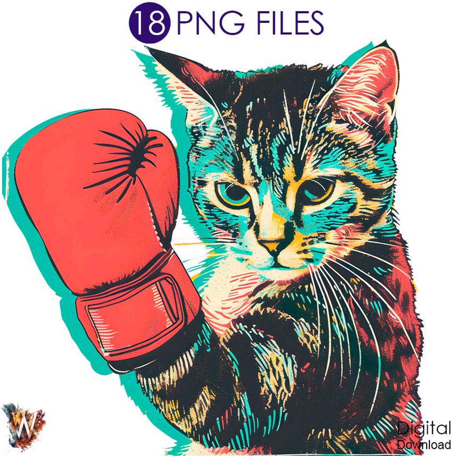 Boxing Cat Clipart, Boxer Cats PNG, Cat Watercolor Clipart, Cute Cat ...