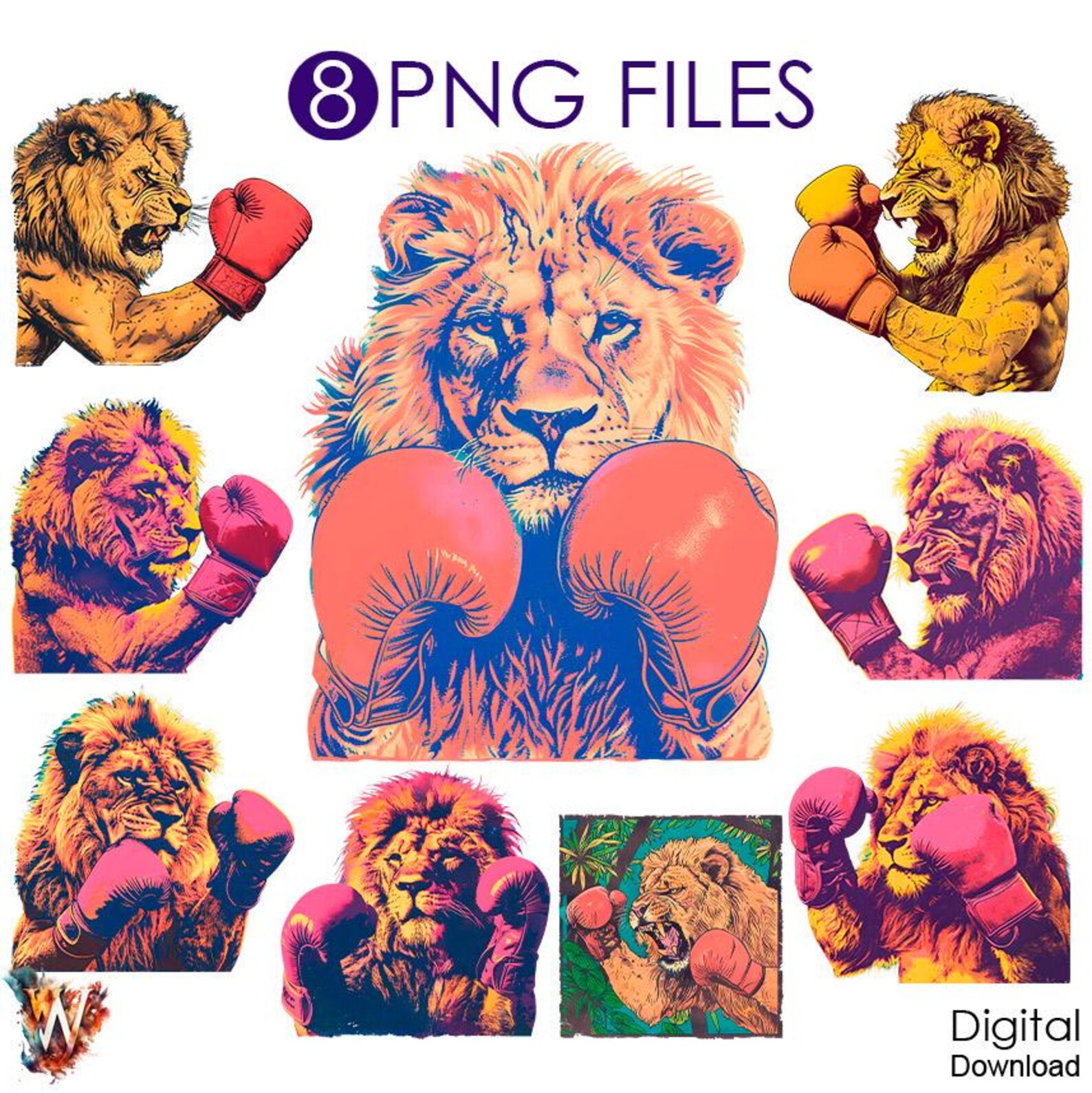 Boxing Lion Clipart, Boxer Lions PNG, Dog Watercolor Clipart, Cute Lion ...