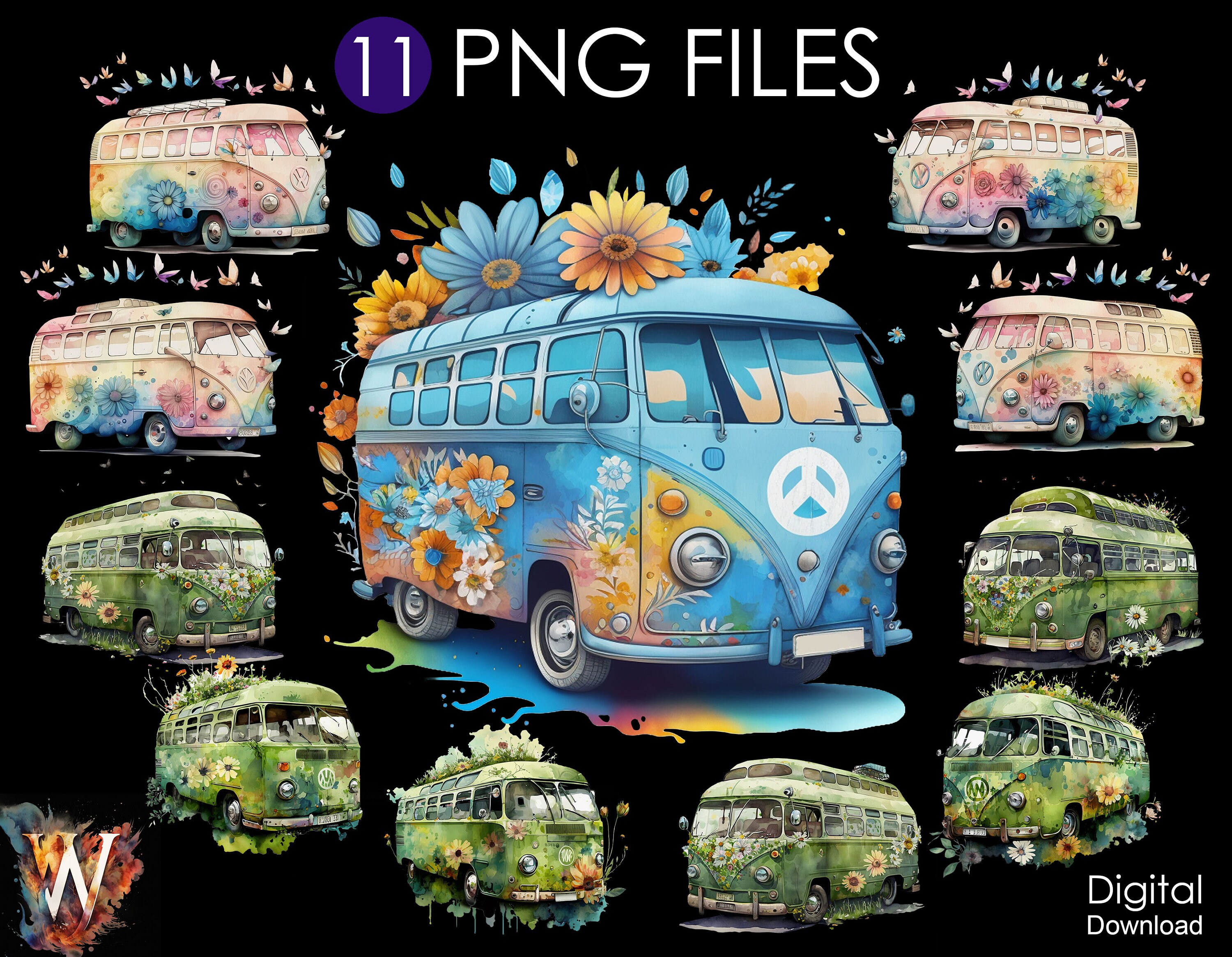 Hippie Bundle Hippie Bus Png Hippie Bus Clipart Hippie Bus - Etsy