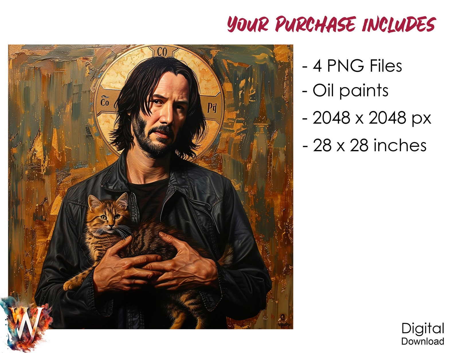 John Wick and Cat Png, Keanu Christ Png, Keanu Saint, John Wick Png, Watercolor Fan Art, BABA ...