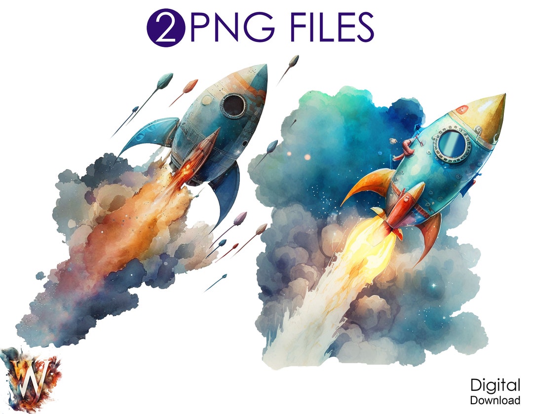 Rocket PNG, Watercolor Space X, Flying Rocket Watercolor Space Rocket ...