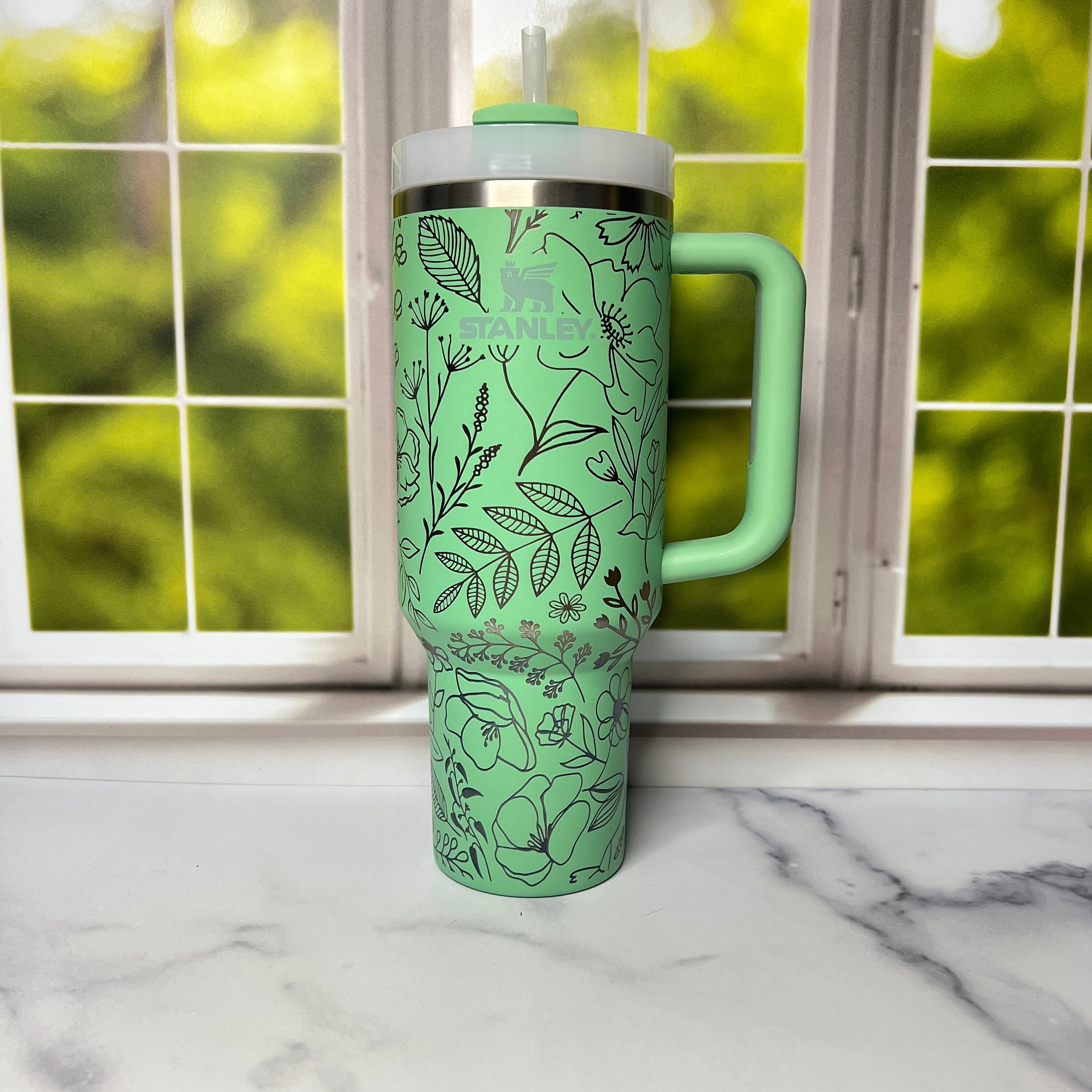 Stanley Floral Flower Tumbler Custom Engraved 40oz - Etsy