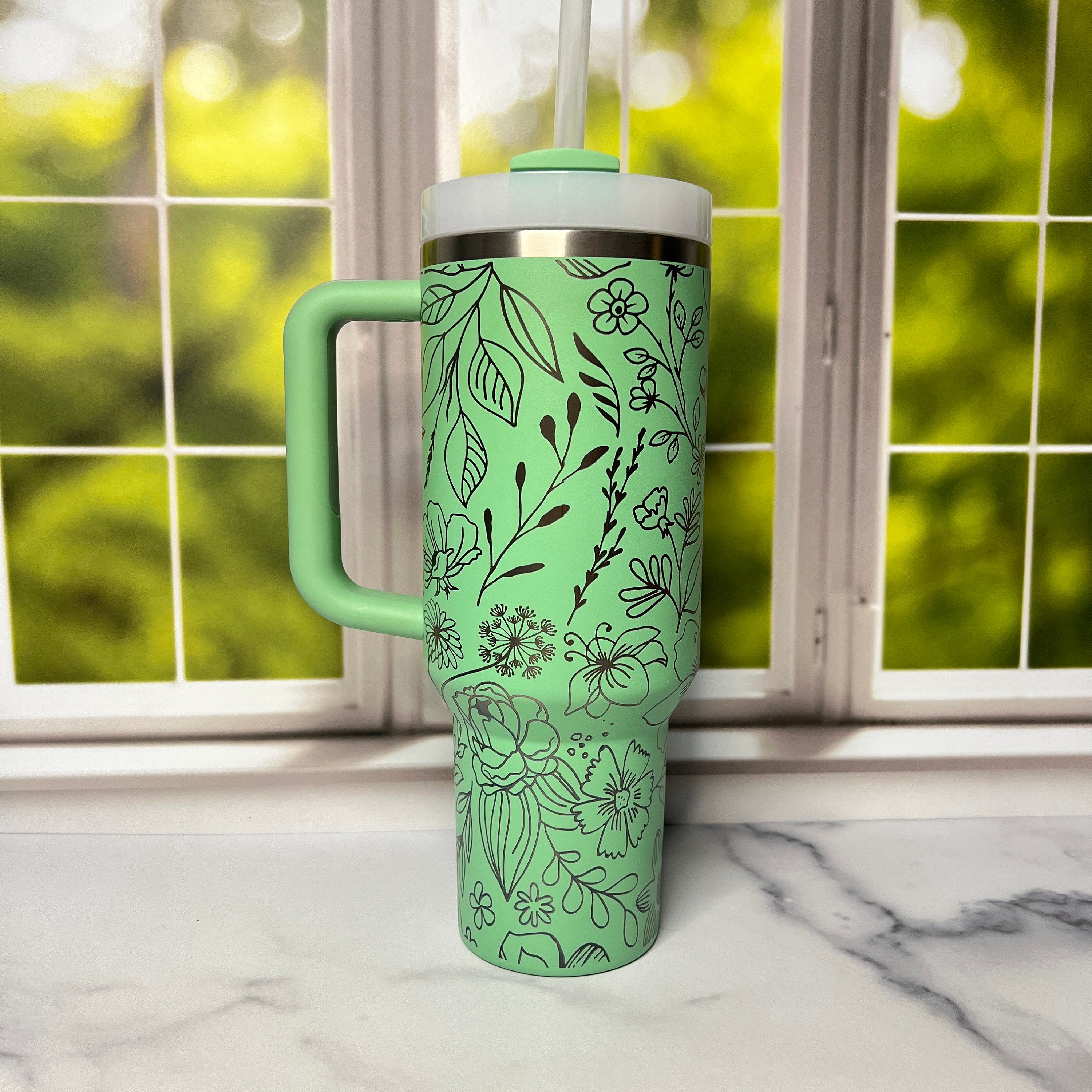 Stanley Floral Flower Tumbler Custom Engraved 40oz - Etsy