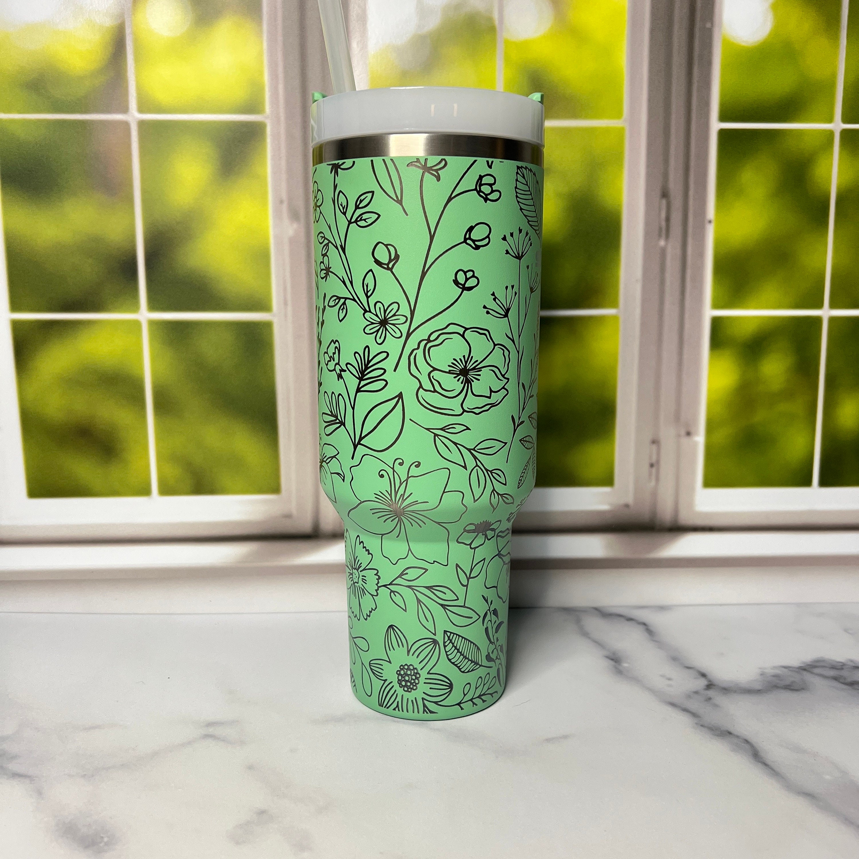 Stanley Floral Flower Tumbler Custom Engraved 40oz - Etsy