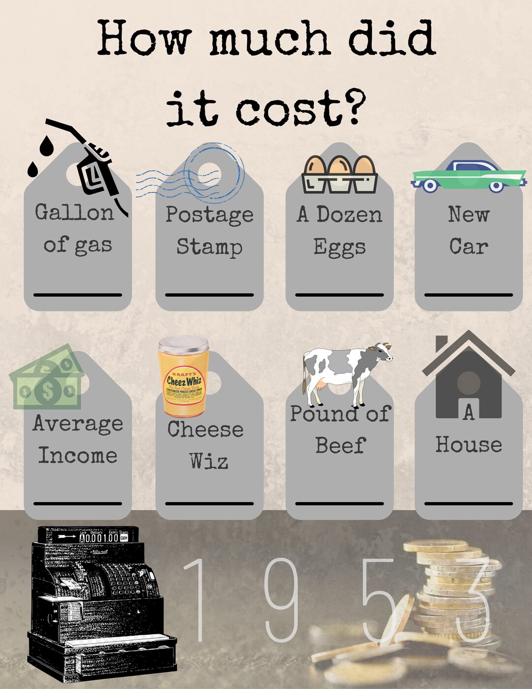 1953 how Much Did It Cost Game (Instant Download) - Etsy
