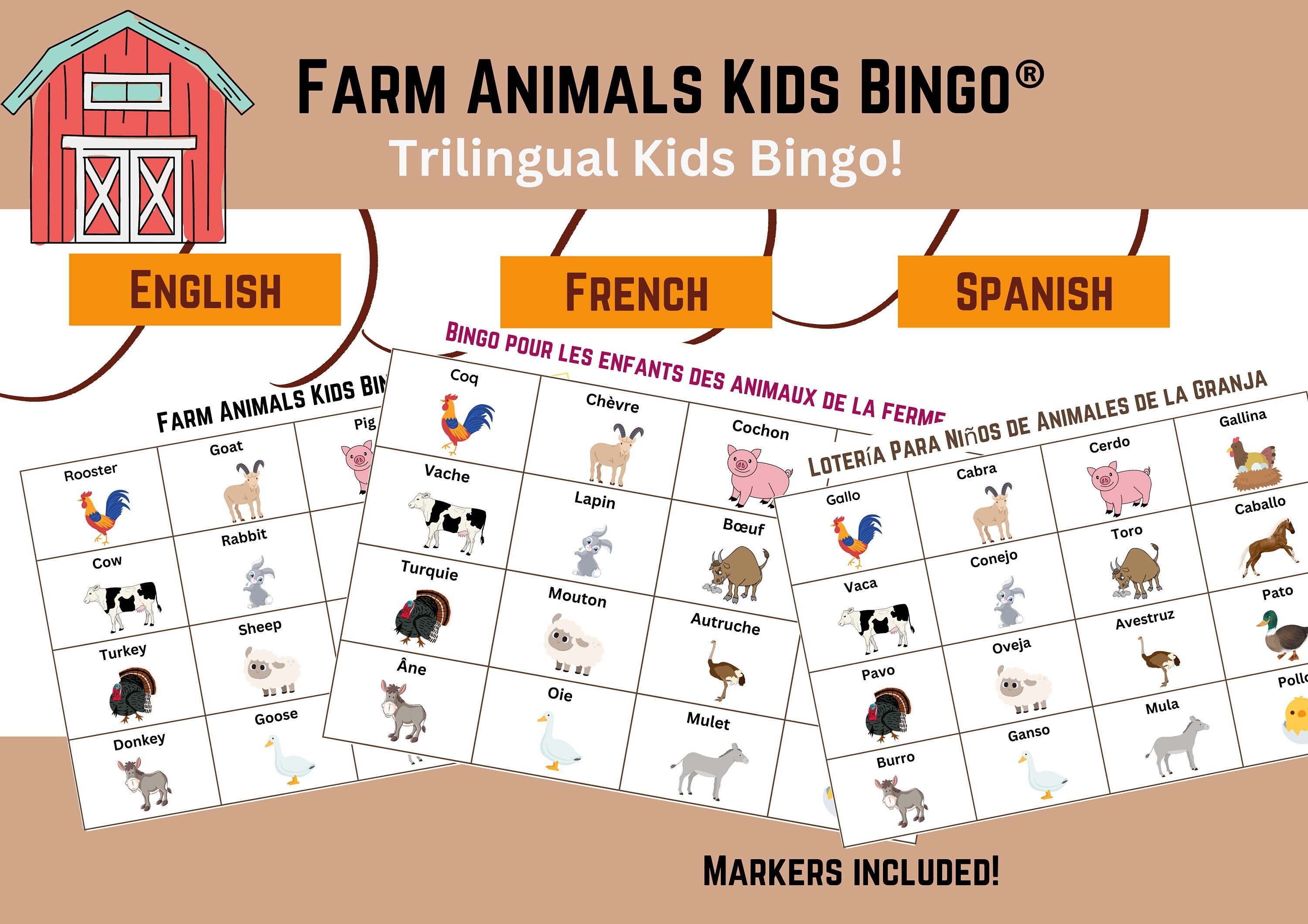 Farm Animal Kids Bingo - Etsy