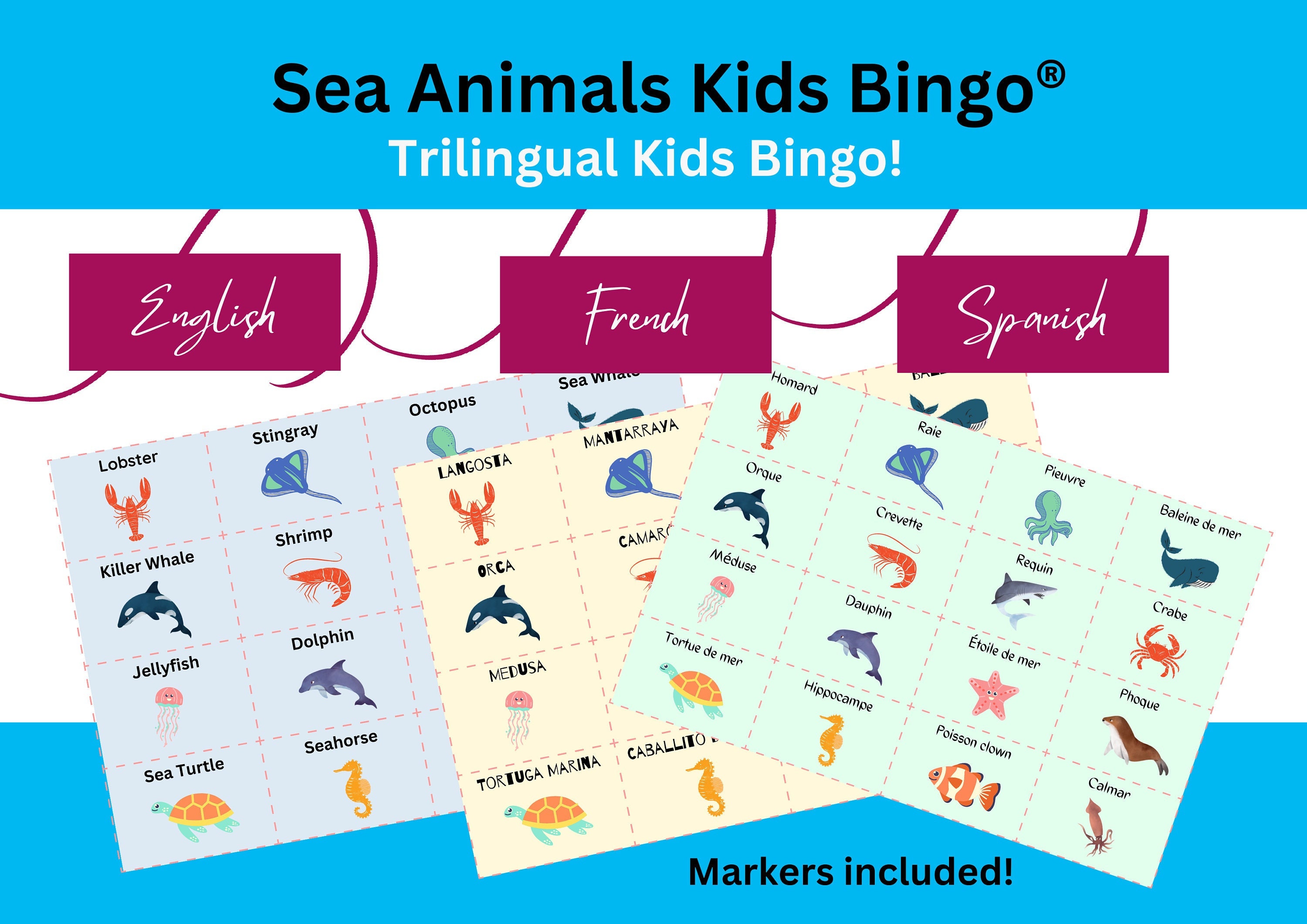 Sea Animals Kids Bingo - Etsy