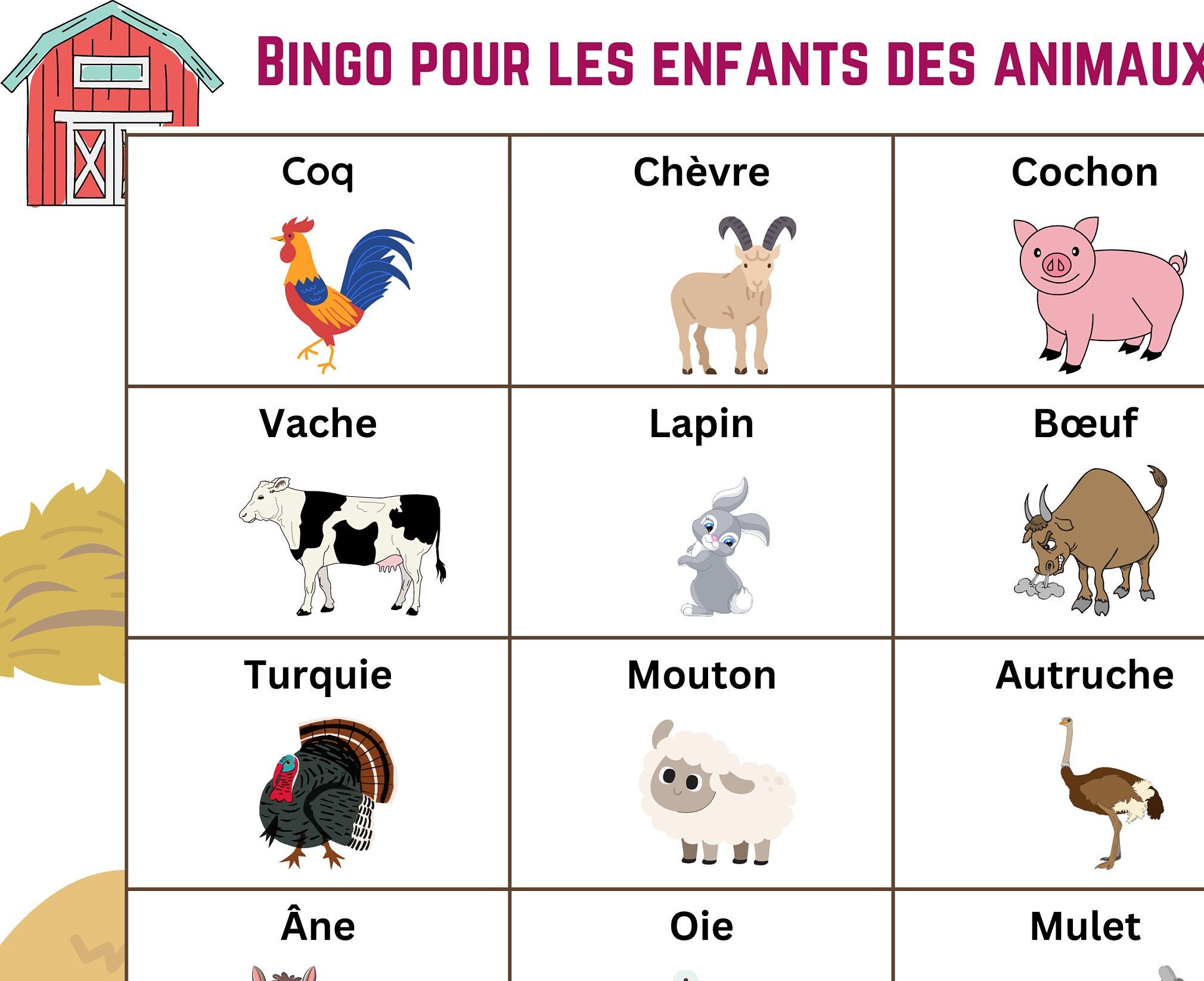 Farm Animal Kids Bingo - Etsy