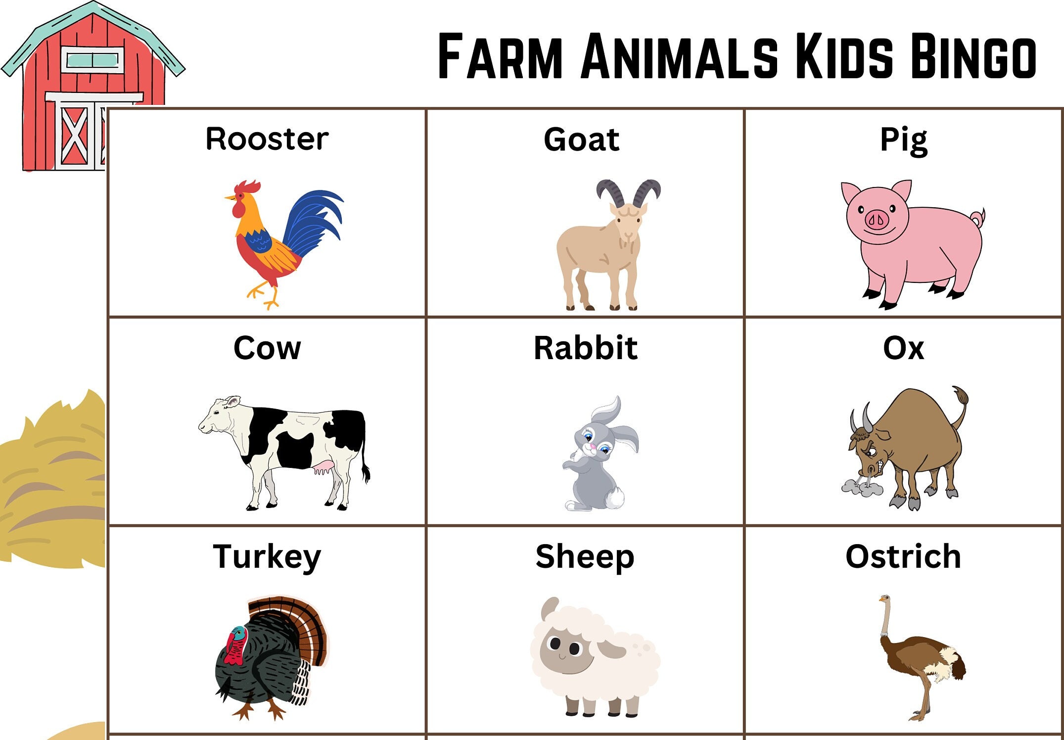 Farm Animal Kids Bingo - Etsy