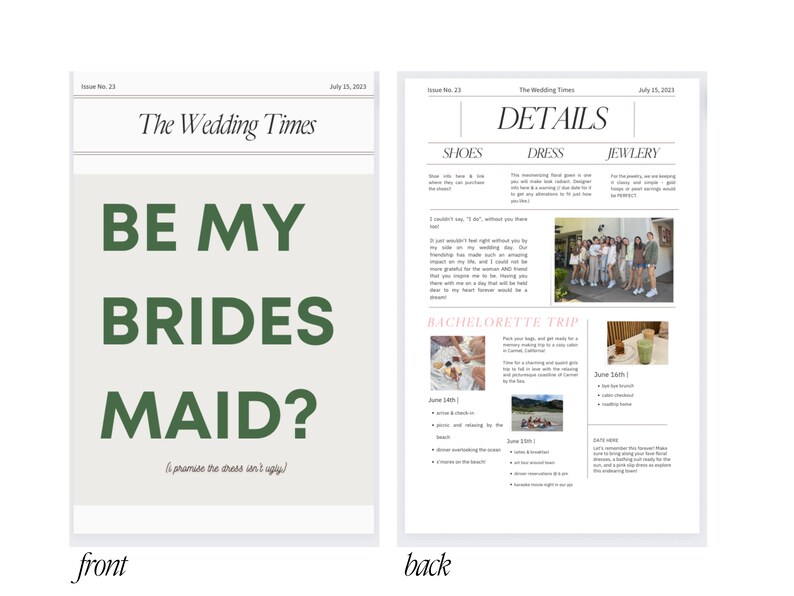  Bridesmaid Proposal Newspaper Template Etsy