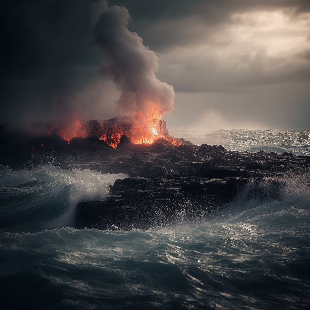 Volcanic Atoll Surrounded by Water and Steam Digital Art Printable - Etsy