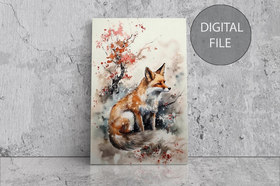 Watercolor Fox Canvas Art Print, Fox in Wilderness Framed Canvas Wall ...