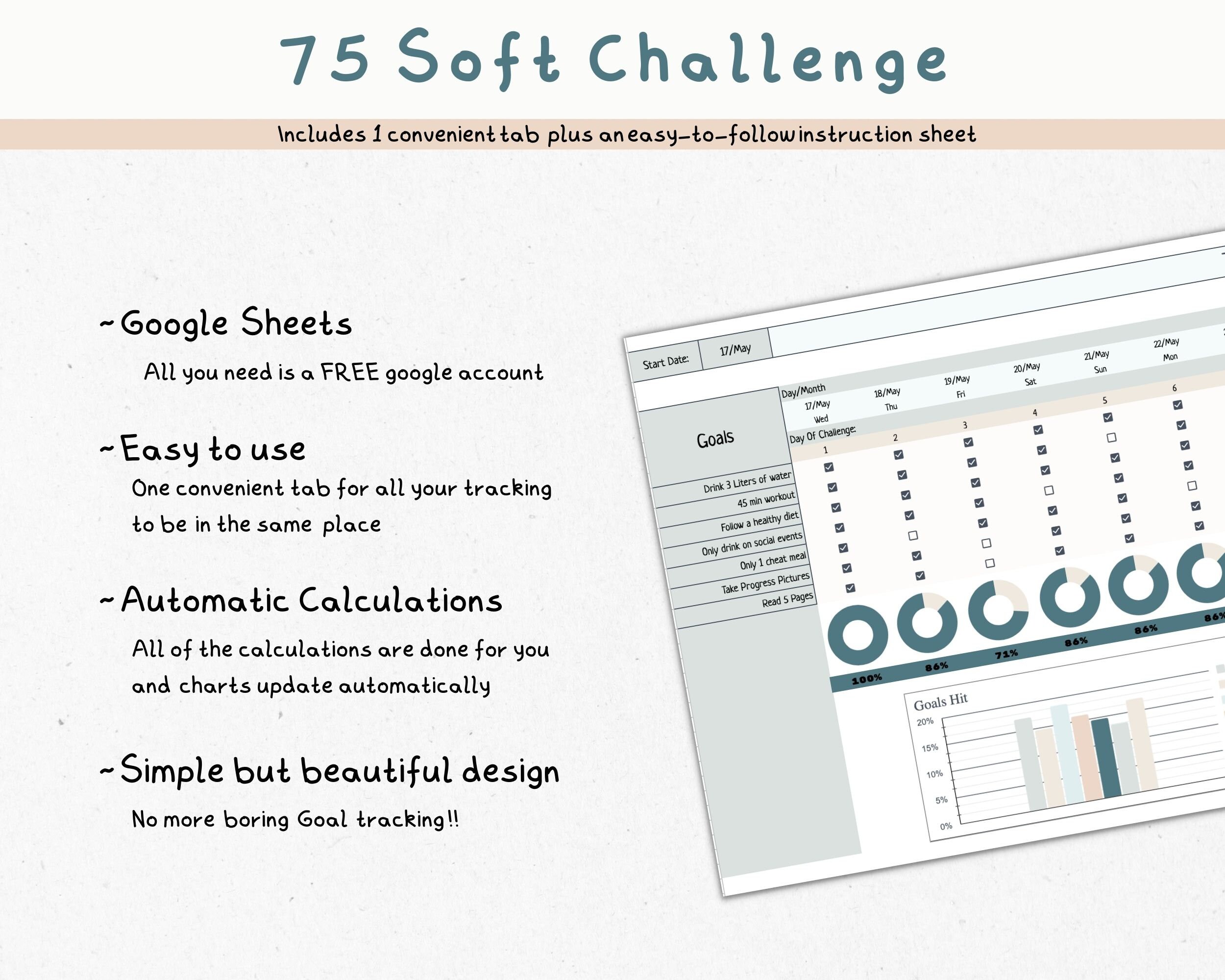 75 Day Challenge Tracker for Google Sheets,google Sheets Compatible,75 ...