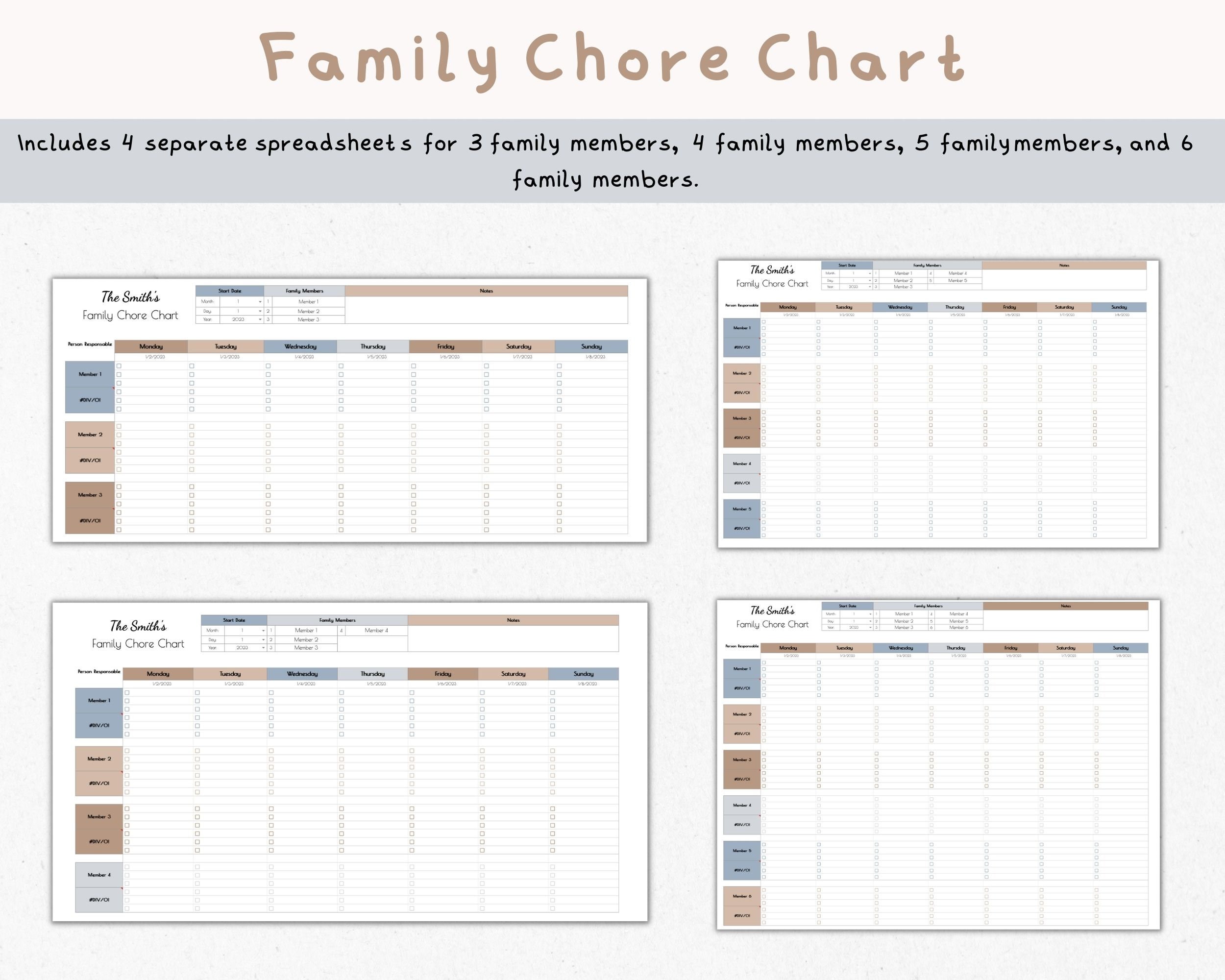 Family Chore Chart, Google Sheets & Excel Template (digital Download ...