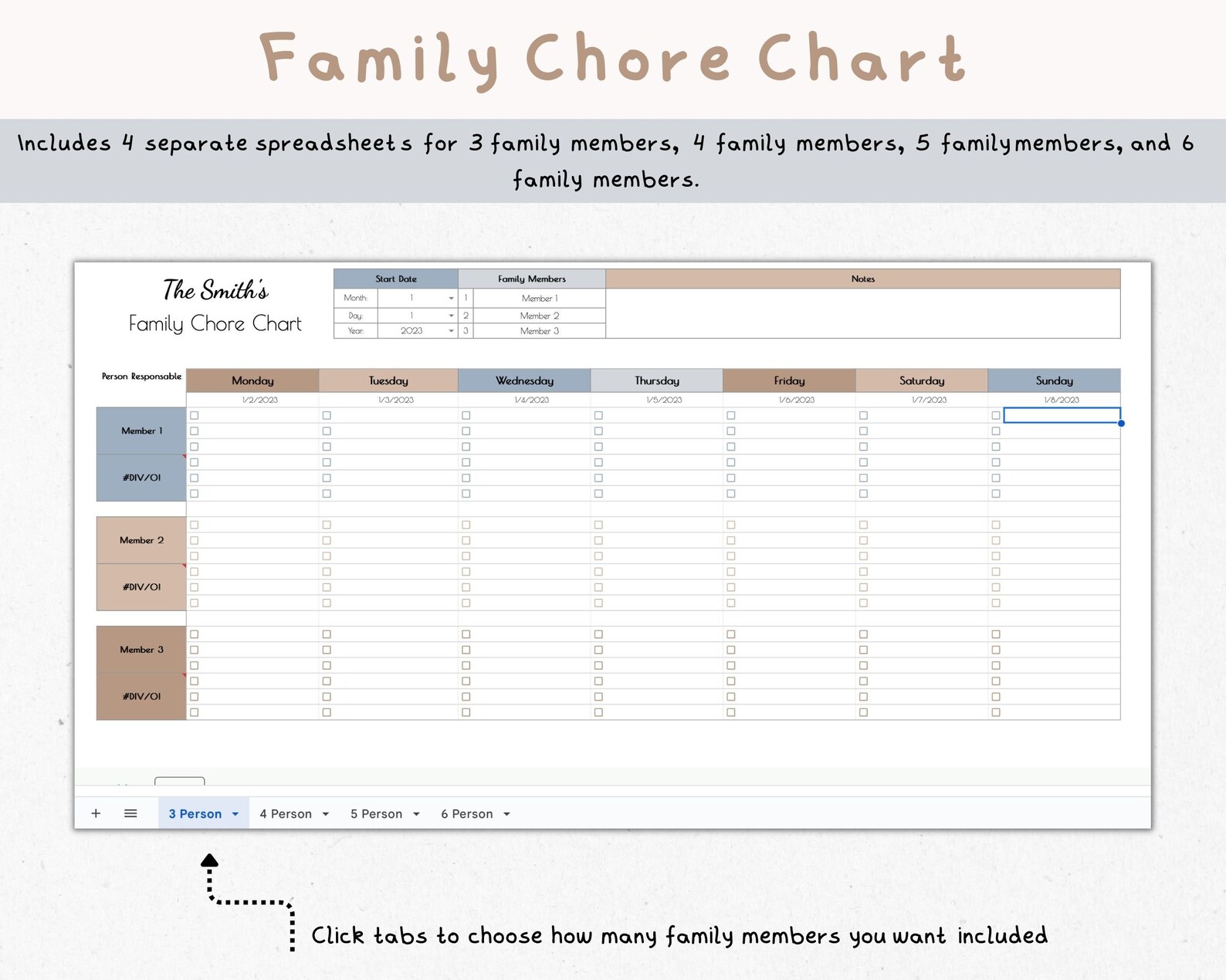 Family Chore Chart, Google Sheets & Excel Template (digital Download ...