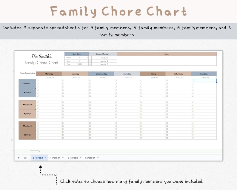 Family Chore Chart, Google Sheets & Excel Template (digital Download ...