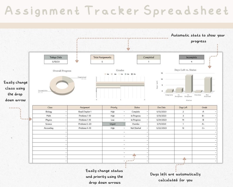 School Spreadsheet, Assignment Tracker for Google Sheets, Assignment Tracking Spreadsheet, Task ...