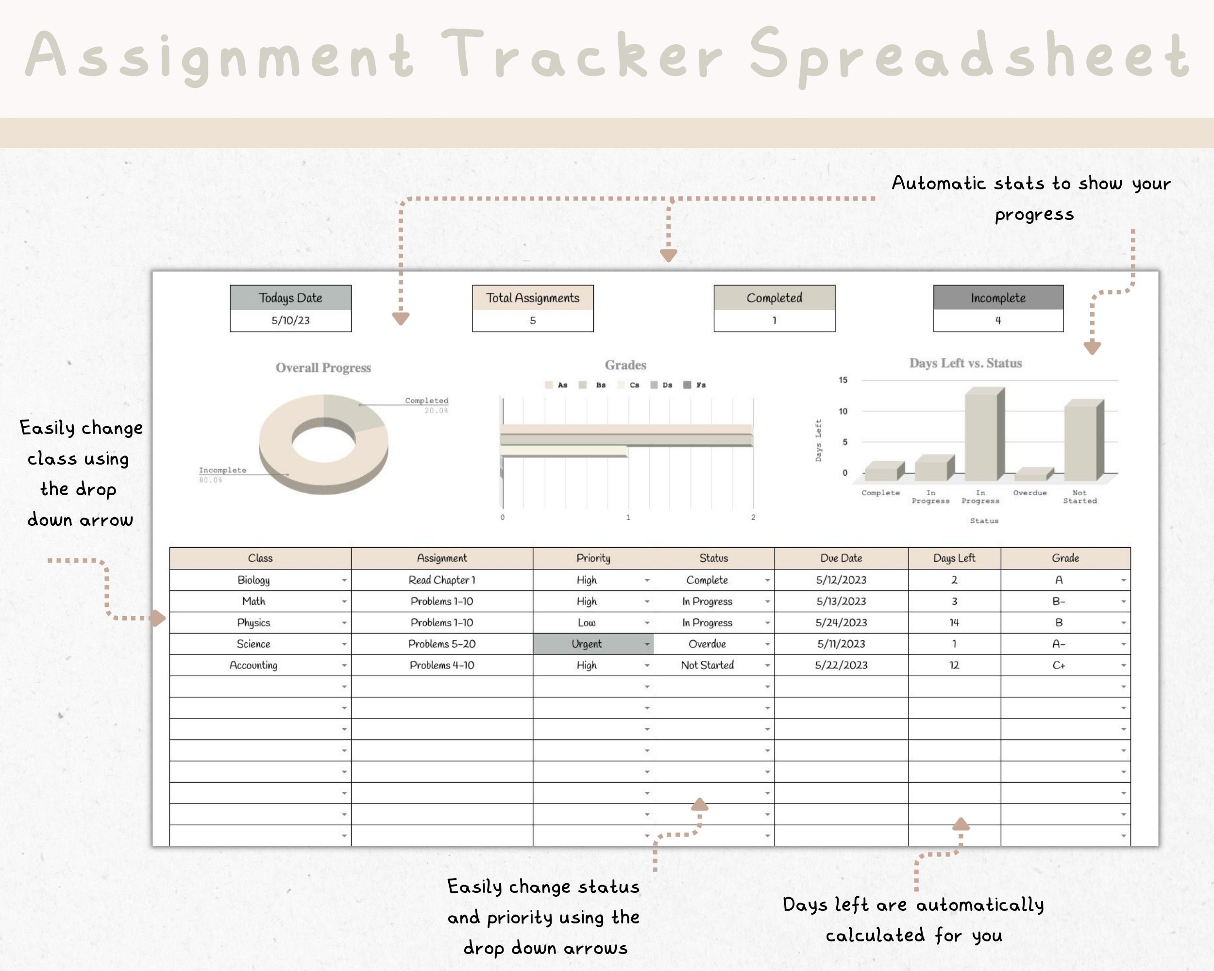 Google Sheets Assignment Tracker, Student Spreadsheet (digital Download ...