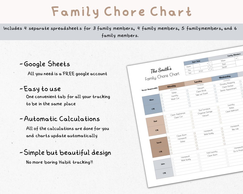 Family Chore Chart, Google Sheets & Excel Template (digital Download ...