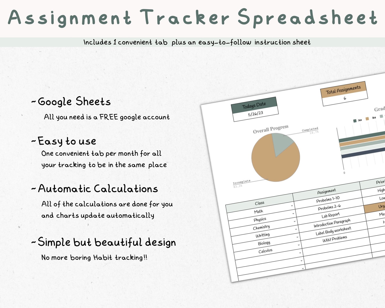 Assignment Tracker Spreadsheet, Google Sheets Assignment Tracker ...