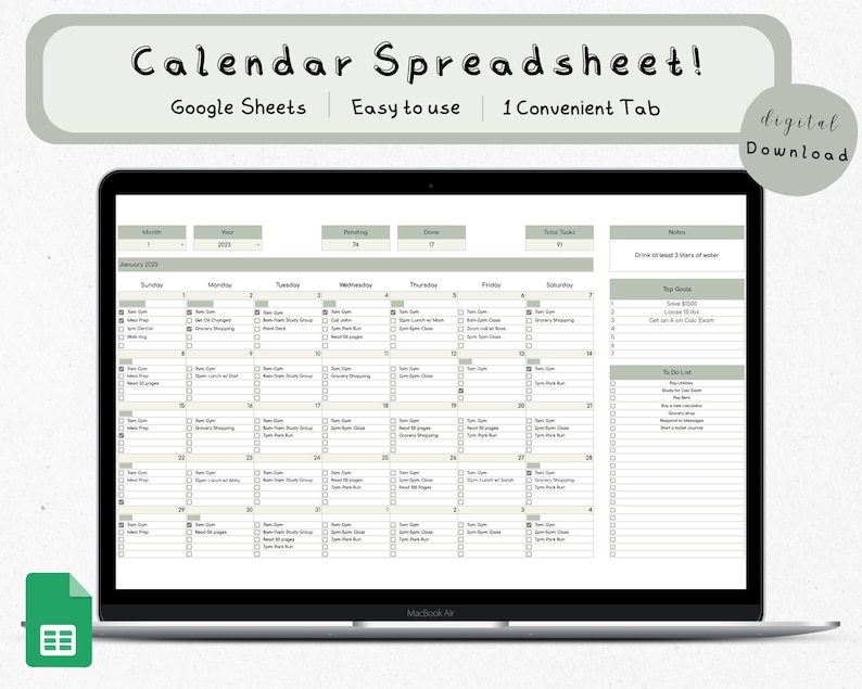 Calendar Spreadsheet, Google Sheets Monthly Calendar, to Do List ...