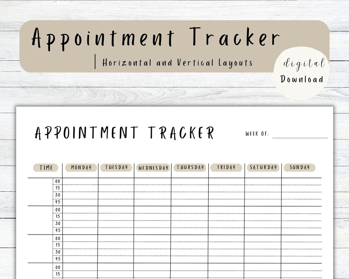Appointment Tracker Printable, 15 Minute Interval Appointment Planner ...
