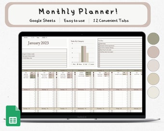 Daily Weekly Monthly Spreadsheet Planner, Google Sheets Digital Planner ...