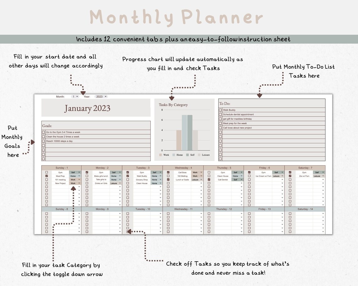 Spreadsheet Planner, Google Sheets Digital Planner, Annual Planner ...
