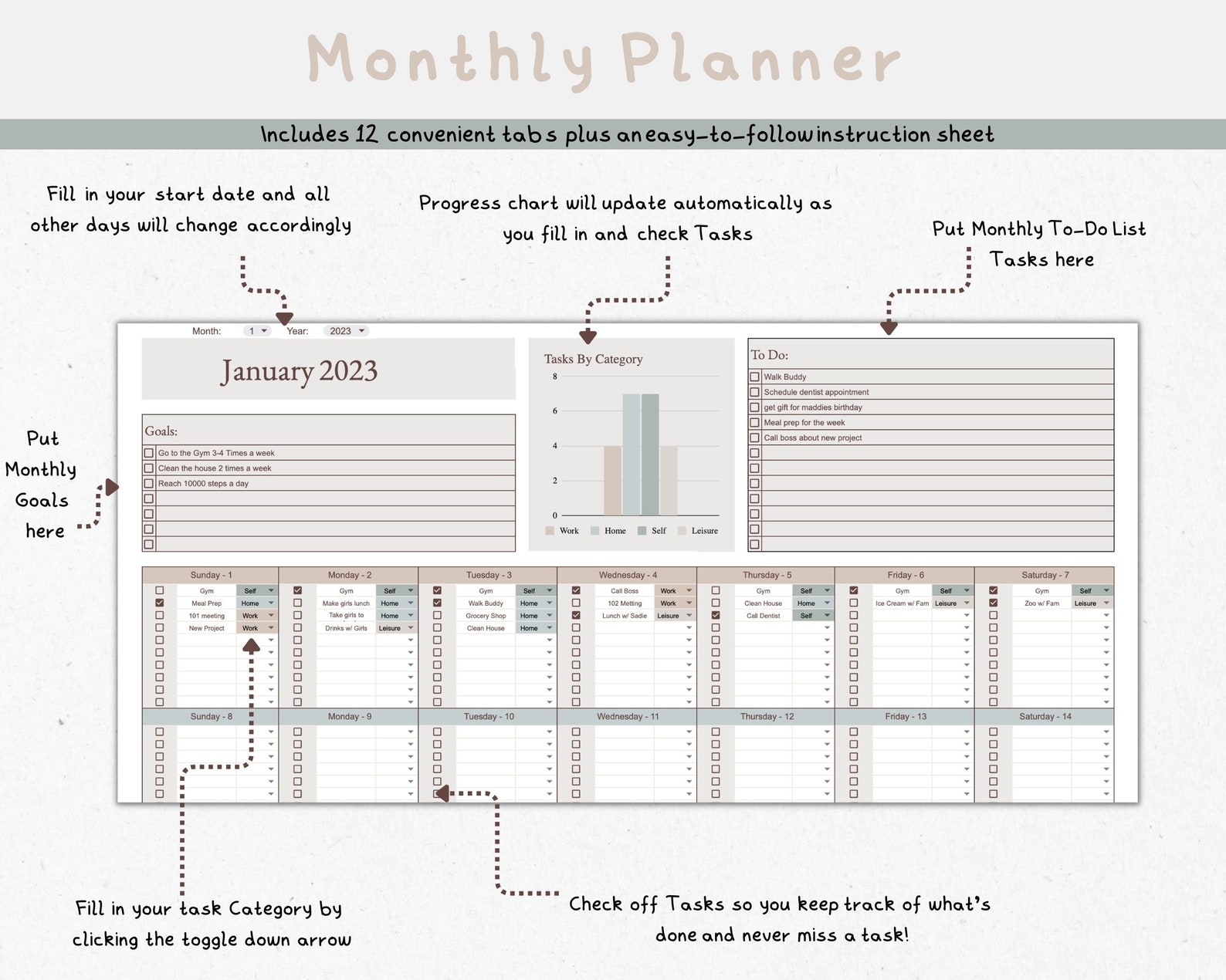 Spreadsheet Planner, Google Sheets Digital Planner, Annual Planner ...