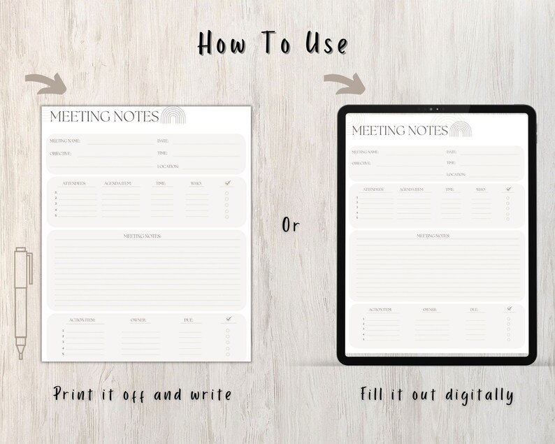 Meeting Minutes Template, Editable Meeting Notes, Printable Business ...
