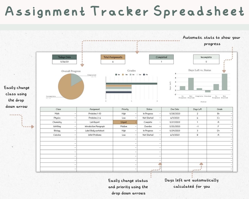 Google Sheets Assignment Tracker, Homework Planner (digital Download ...