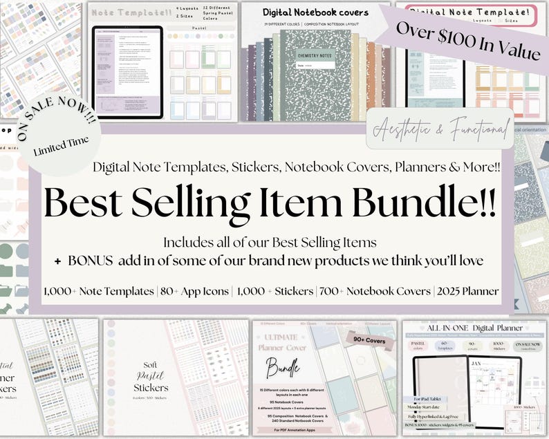Best Seller Digital Note Templates Planner Bundle Stickers Covers for ...