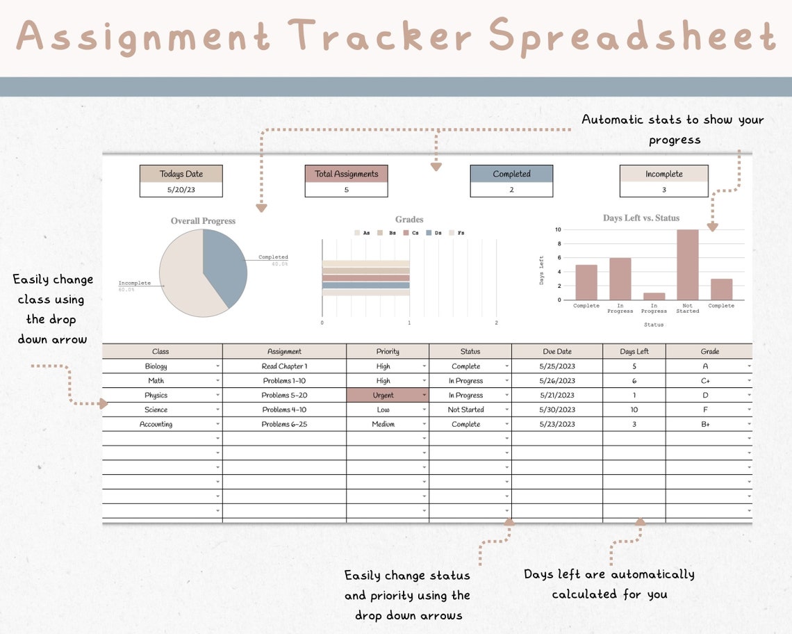 School Spreadsheet, Assignment Tracker Google Sheets, Assignment ...
