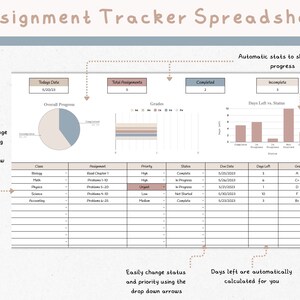 School Spreadsheet, Assignment Tracker for Google Sheets, Assignment Tracking Spreadsheet, Task ...