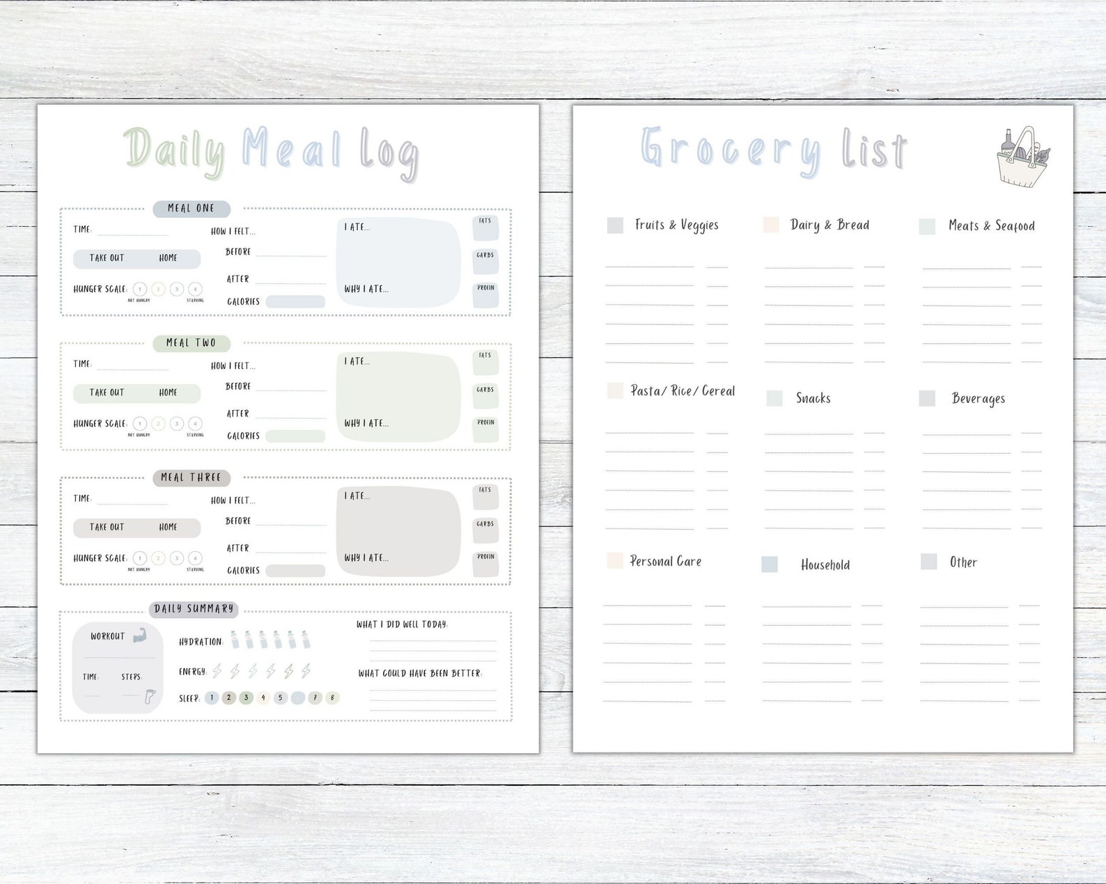 Daily Meal Log, Planner Templates, Grocery List, Meal Planning and ...